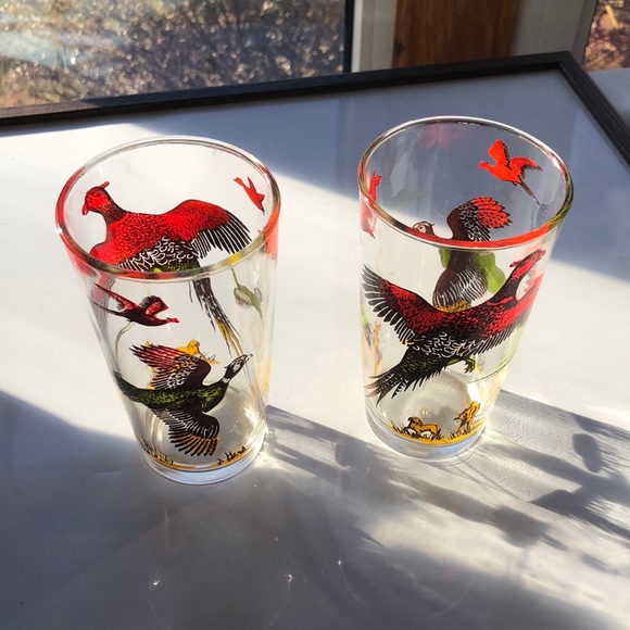 Dining | Set 2 Vintage 195s Pheasant Hunting Bar Glass Hazel Atlas Red ...
